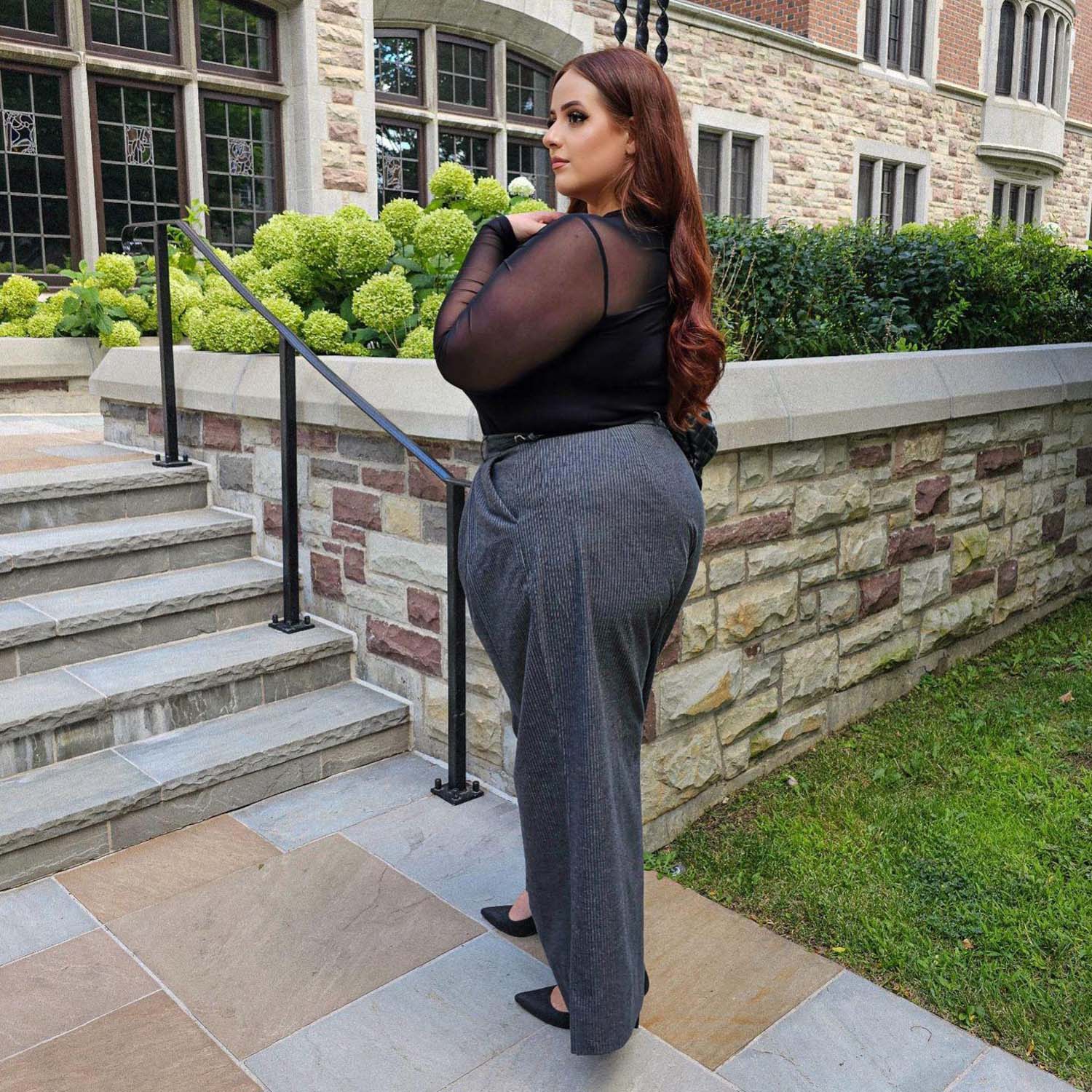 Wide Leg Pinstripe Tailored Trousers - Charcoal - Tights & Clothes In ...