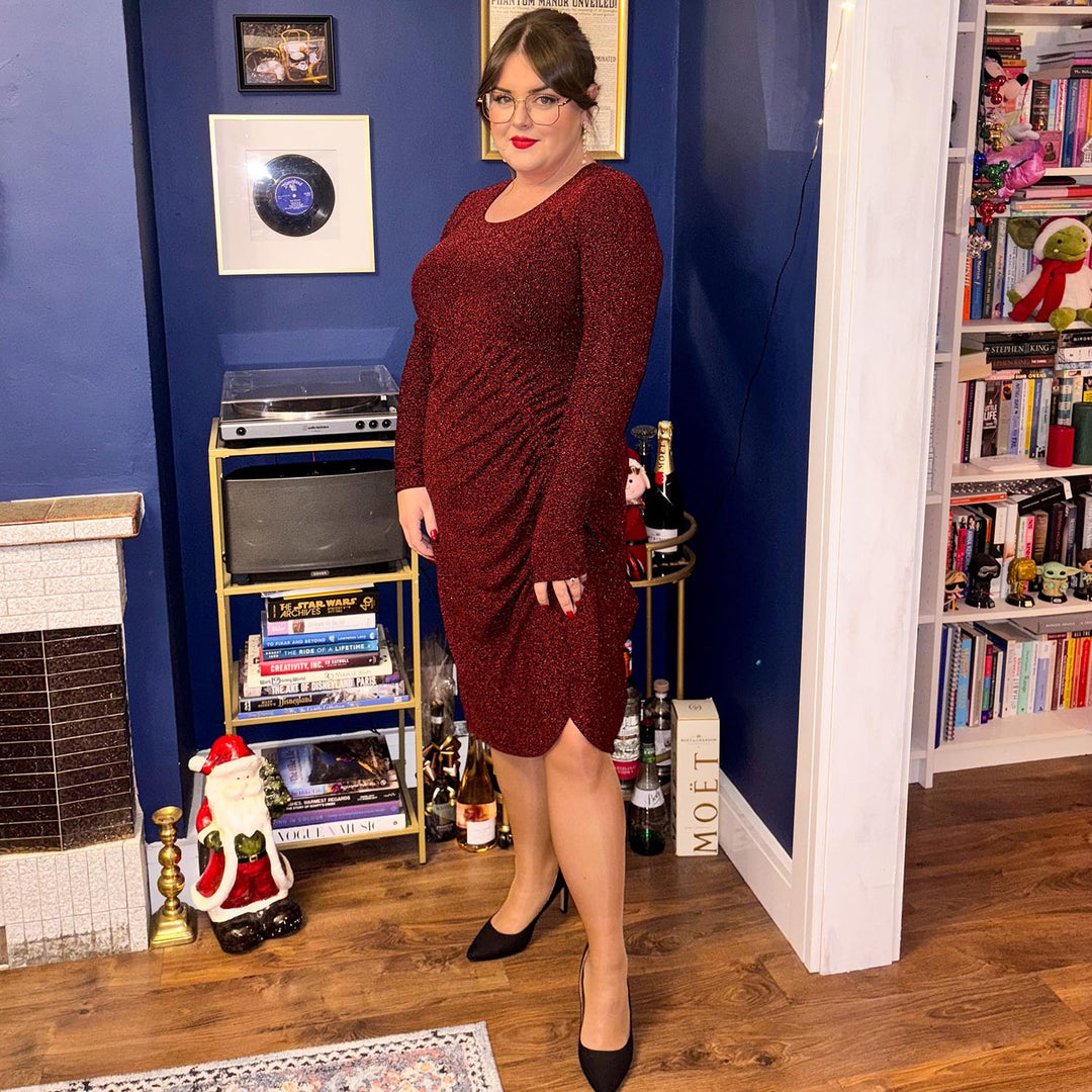 Lurex Long Sleeve Dress - Bordeaux - Tights & Clothes In Sizes 32-66 ...